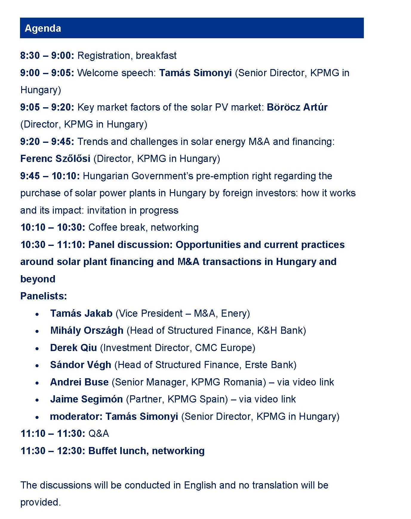 KPMG Business Breakfast: The challenges of solar energy M&A and ...